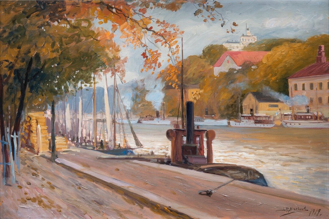 John Rafael Ekelund - View From River Aura (1919) Museum Quality Rolled ...