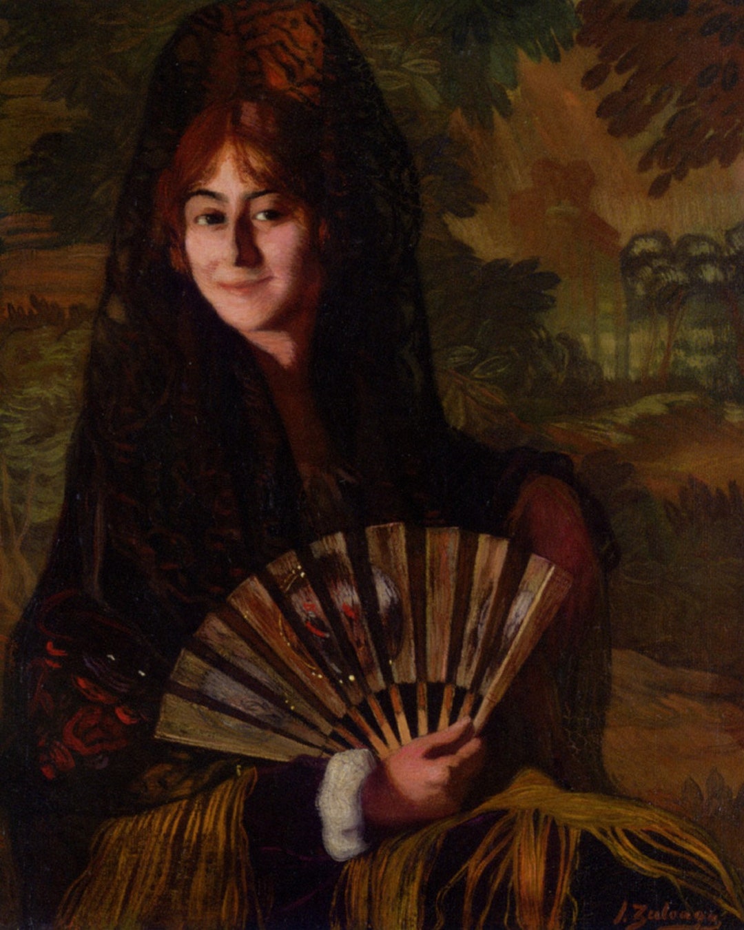 Ignacio Zuloaga Y Zabaleta (1870-1945) - Lady With Fan, Hand Painted ...