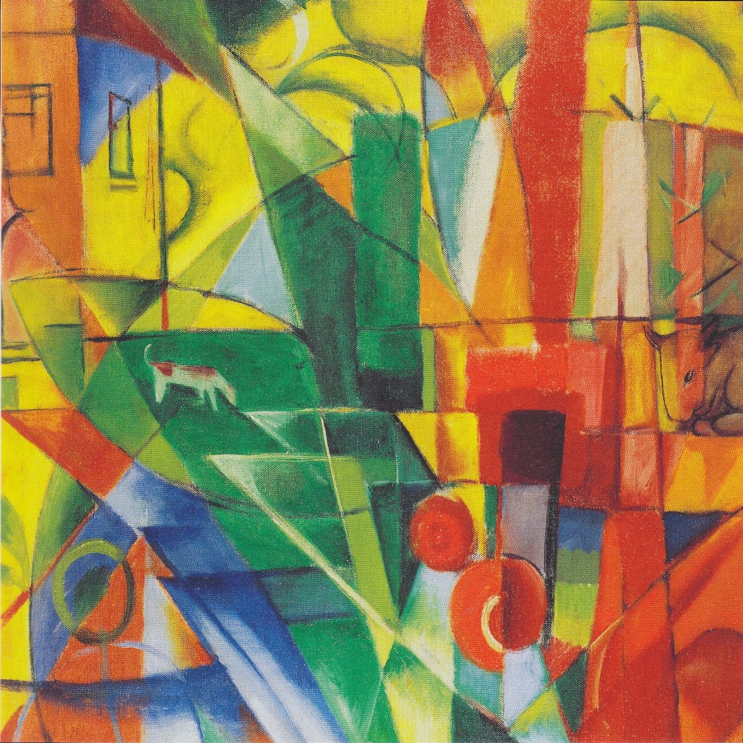 Franz Marc : Landscape With House, Dog and Cattle 1914 Oil Painting ...