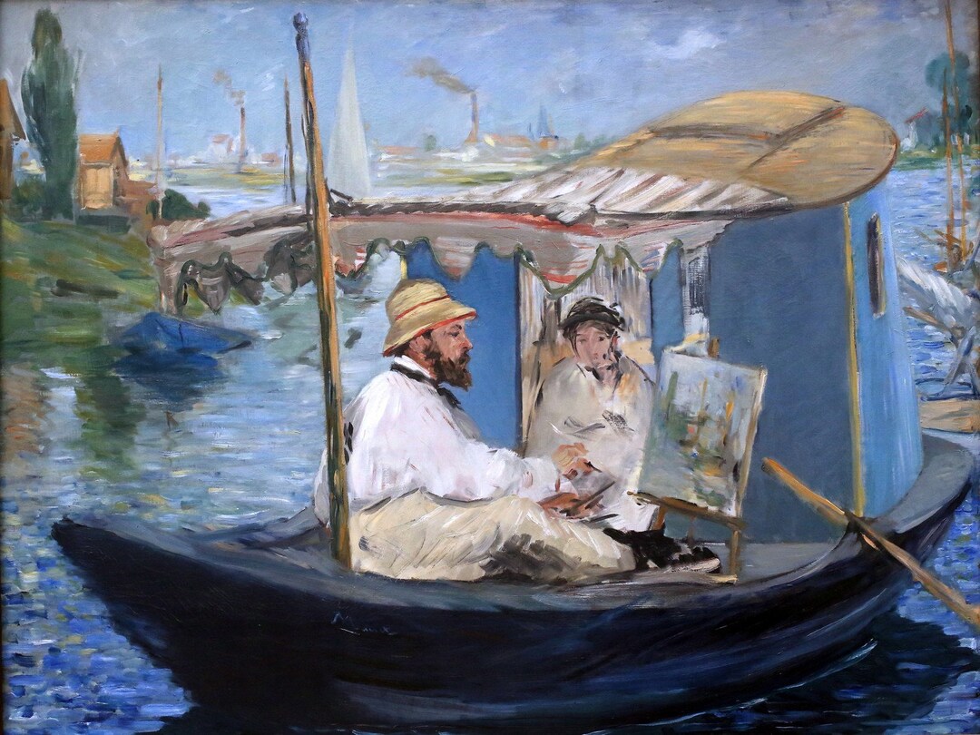 Edouard Manet - Monet Painting on His Studio Boat 1874 Museum Quality ...