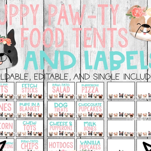 Puppy Party Tent Cards Food Labels Editable Printable Puppy | Etsy