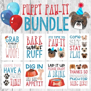 Dog Pawty Word Art Bundle/ Puppy Paw Party Printable/ Bulldog Birthday ...