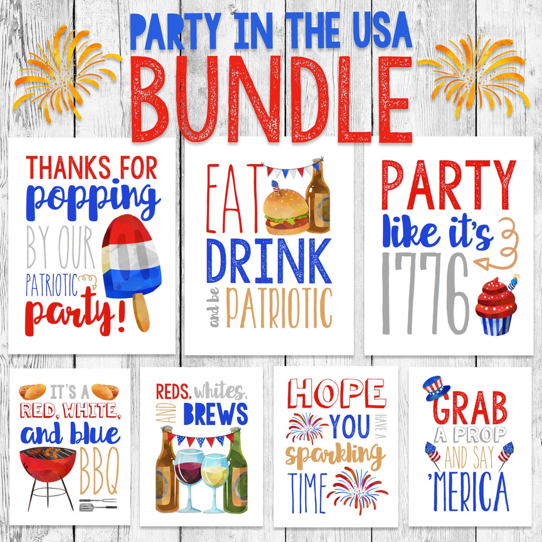 Fourth 4th of July Printable Bundle/ Fireworks/ Beer Wine/ Hamburger ...
