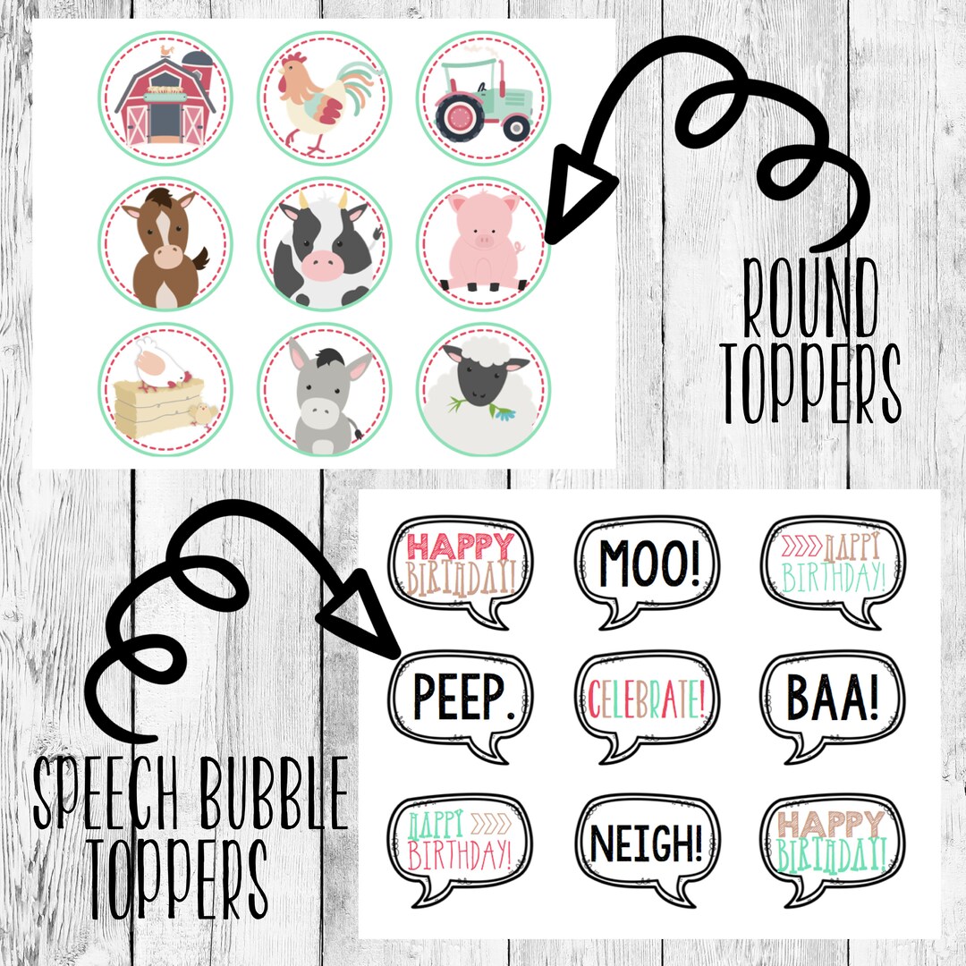 Farm Party Cupcake Topper Printable/ Barnyard Animal Noise Birthday ...