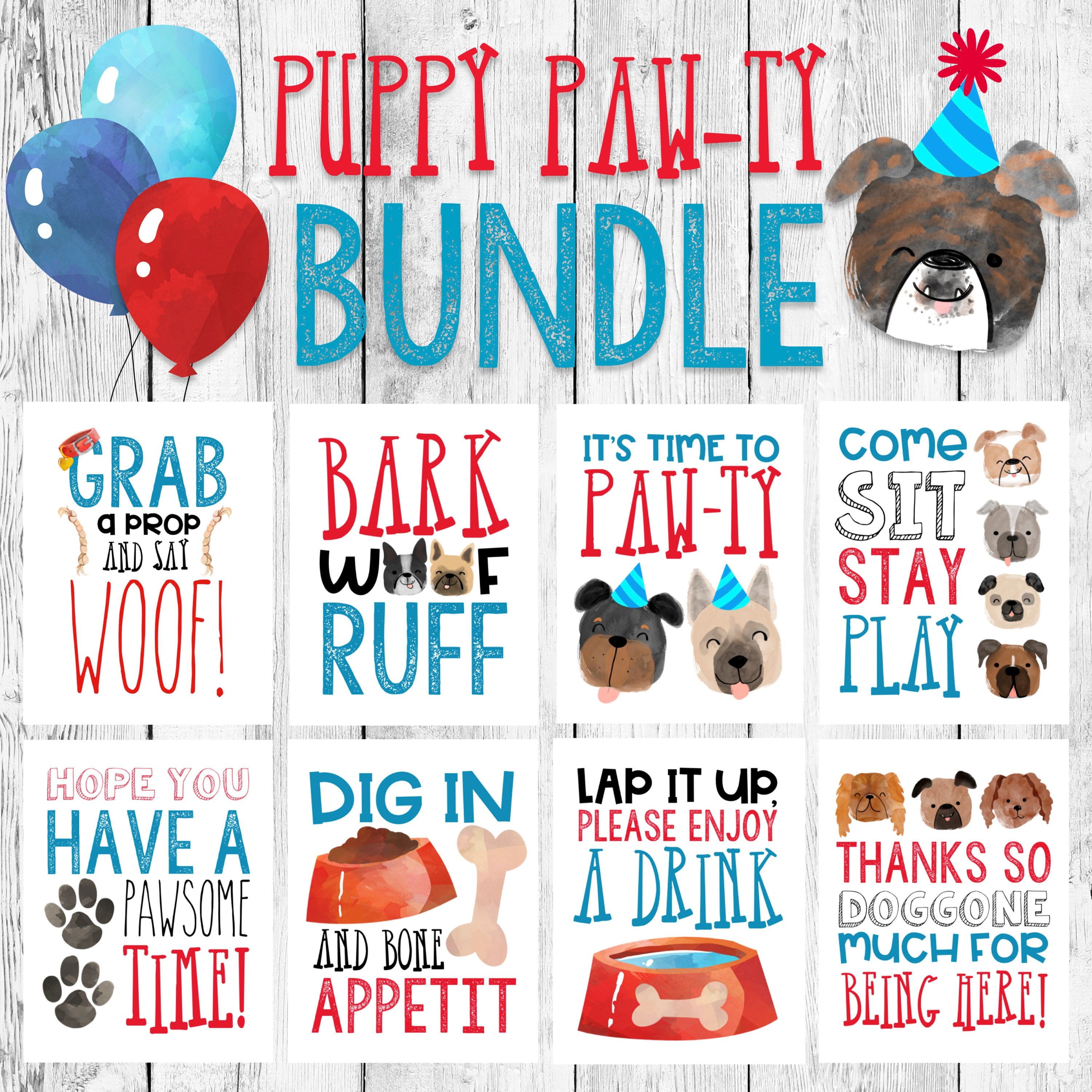 Dog Pawty Word Art Bundle / Puppy Paw Party Imprimible / - Etsy España