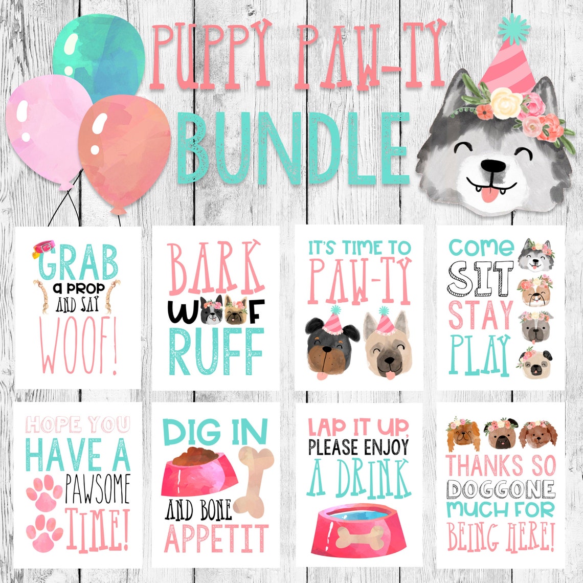 PINK Dog Pawty Word Art Bundle/ Puppy Paw Party Printable/ - Etsy