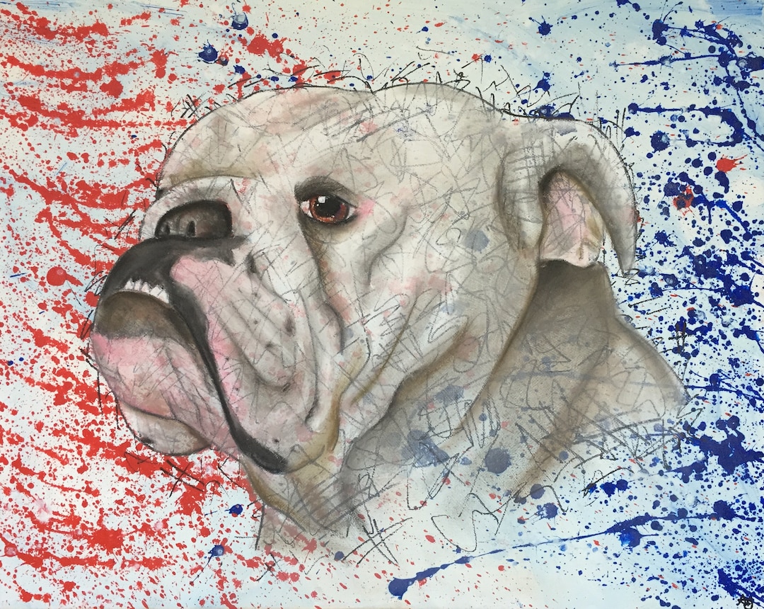 English Bulldog Painting, Mixed Media Painting, 43x53cm, Original Art ...