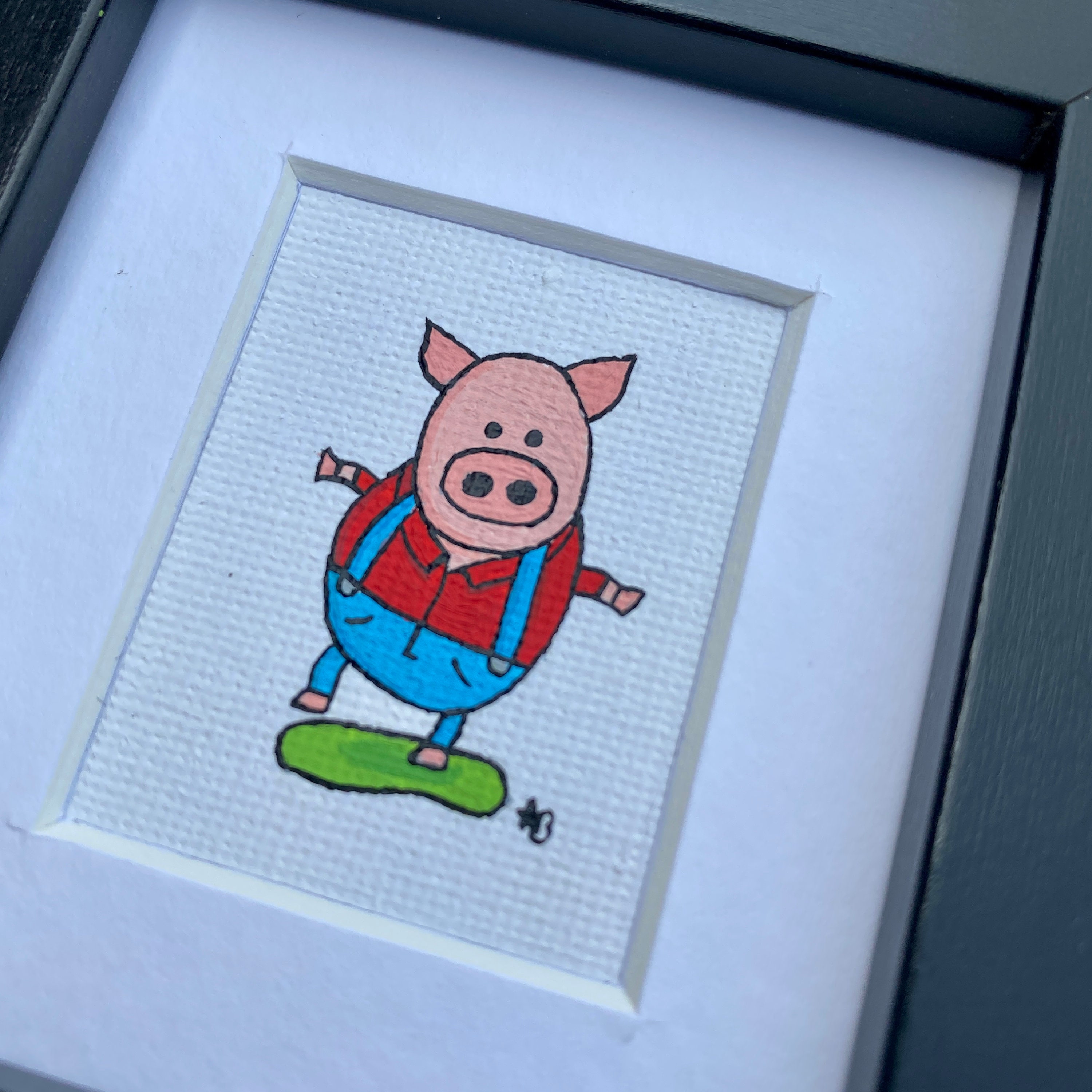 Pig Mini Painting Acrylic Painting 10x11cm Framed Original - Etsy