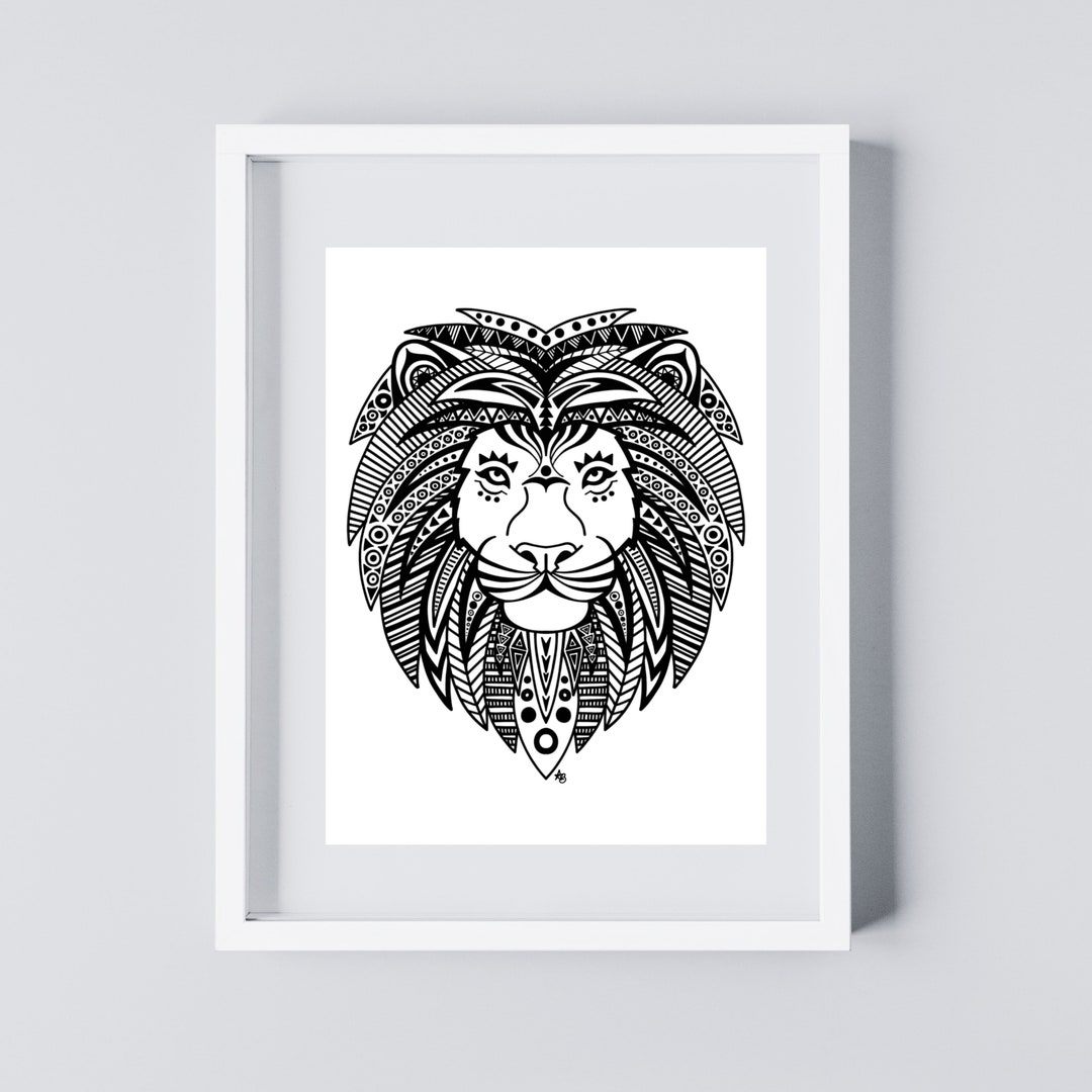 Tribal Lion A4 Art Print, Limited Edition, Signed Giclee Print ...