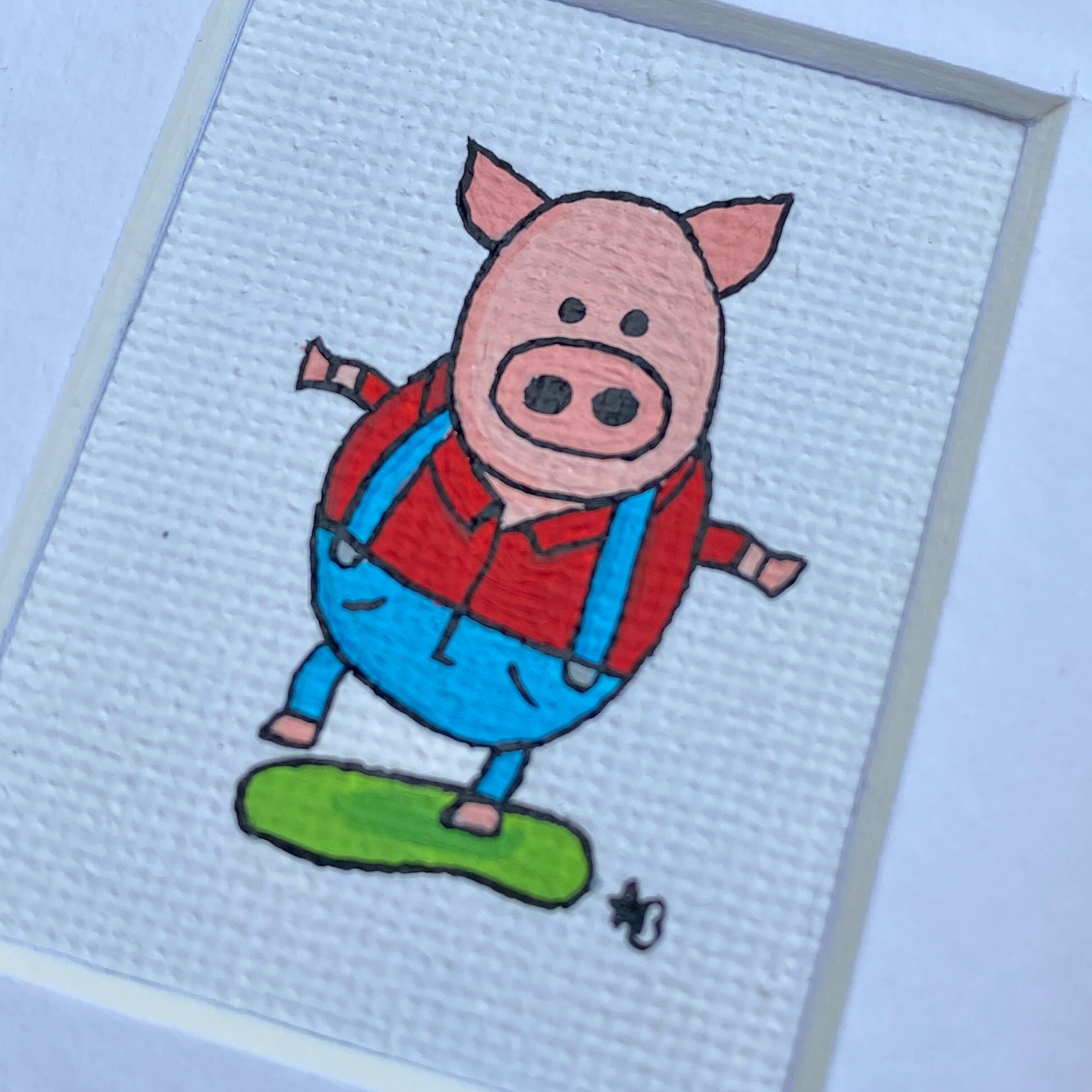 Pig Mini Painting Acrylic Painting 10x11cm Framed Original - Etsy
