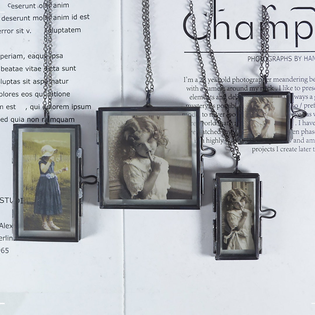 Glass Locket Photo Frame Pendants Framed, Hinged With 2 Glass Panes for ...