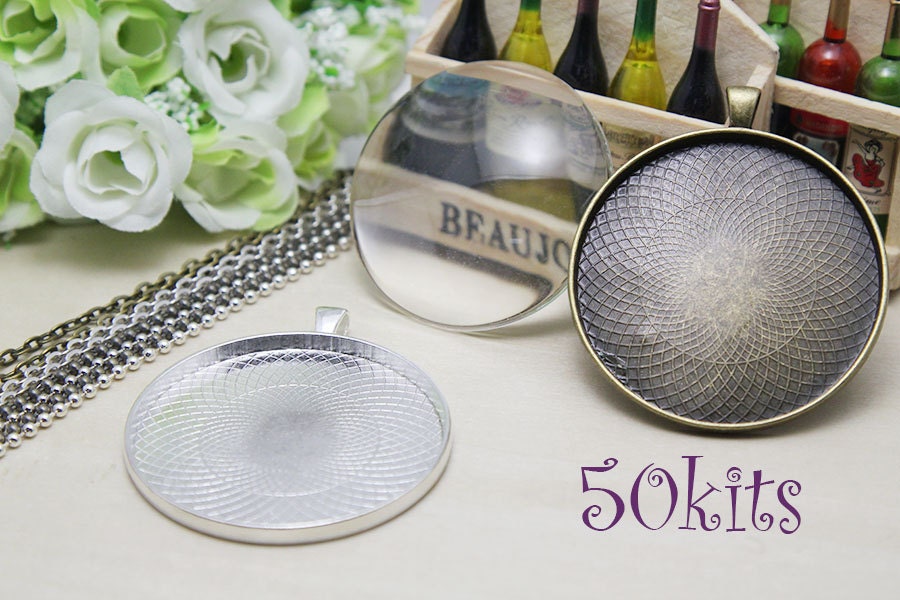 Large Glass Pendant Tray Kits -2inch 50mm Pendant Setting -ball/ Rolo ...
