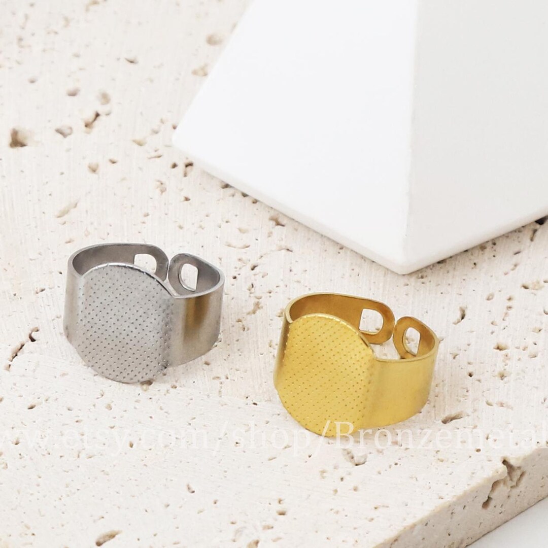 20pcs Stainless Steel Bezel Finger Ring Blanks, 18KC Gold Plated Ring ...