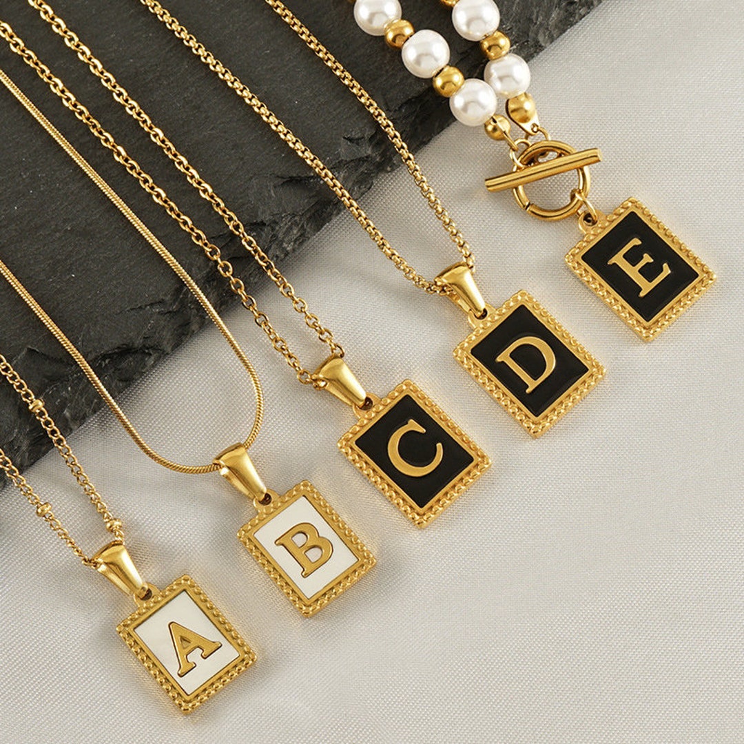 Rectangle Letter Initial Charm, Alphabet Charm, 18K Gold Filled Shell ...