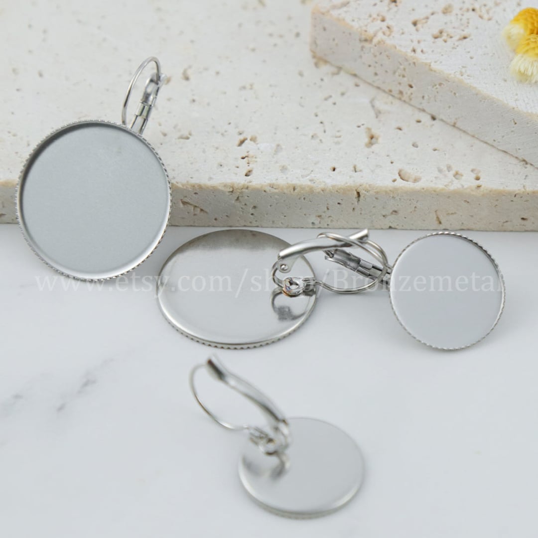 20 Pcs Surgical Steel Bezel French Earring Bases Blanks- 18mm 20mm 25mm ...