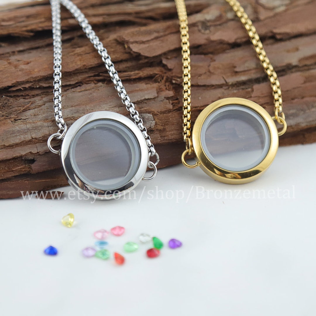 Glass Locket Bracelet - Memory Floating Locket- Round Keepsake Locket ...