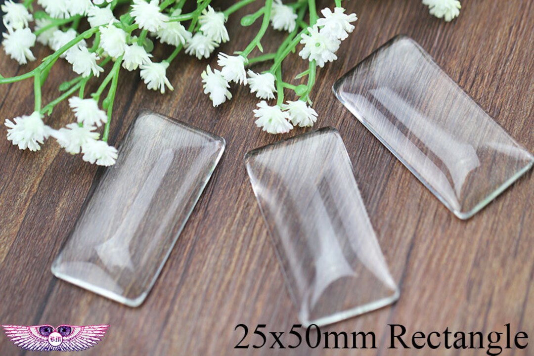 Rectangle Glass Domed - 25x50mm 1x2inch Clear Glass Cabochons ...