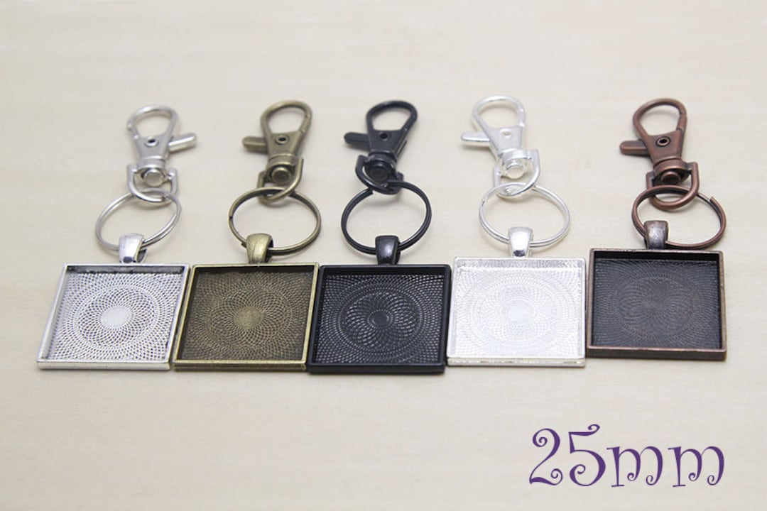 Square Key Chain Kits-25mm Square Pendant Trays - Lobster Split Rings ...