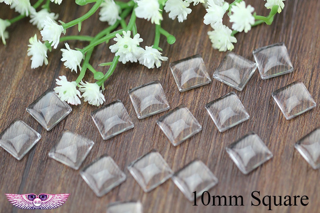 10mm Square Glass Cabochon - Square Glass Domed - Clear Glass Cabs ...