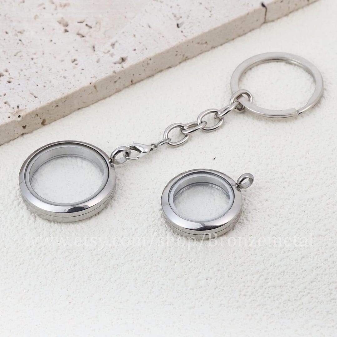 Floating Glass Locket Keychain - Fillable Floating Locket for Gemstones ...