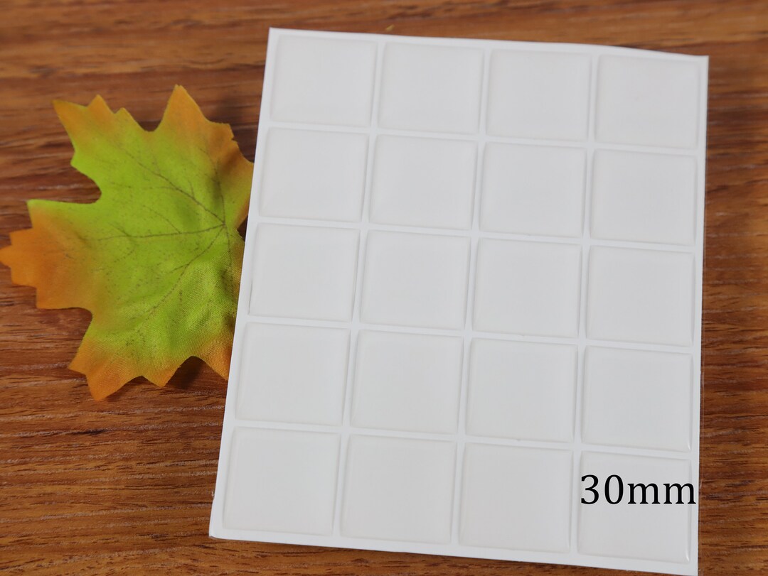 30mm Square Clear Epoxy Stickers, Clear Epoxy Domes, White Paper Sheet ...