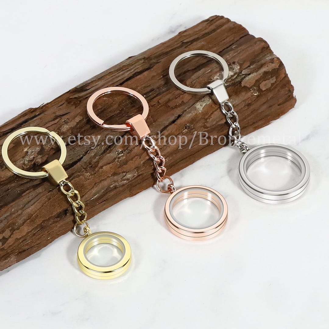 Glass Locket Keychain - Fillable Floating Locket for Gemstones Sand ...