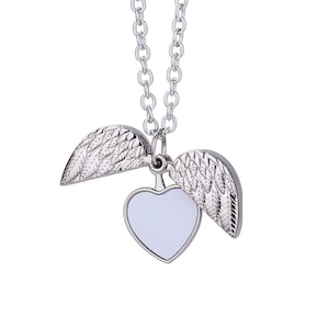 Angel Wings Heart Pendant Locket Necklace Sublimation Printing Heart ...