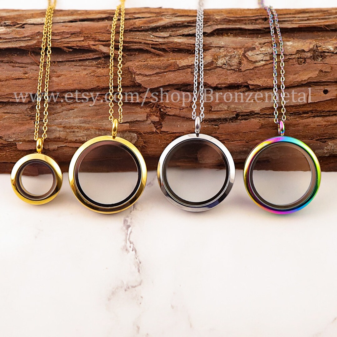 Stainless Steel Floating Memory Locket - Living Glass Locket Pendant ...