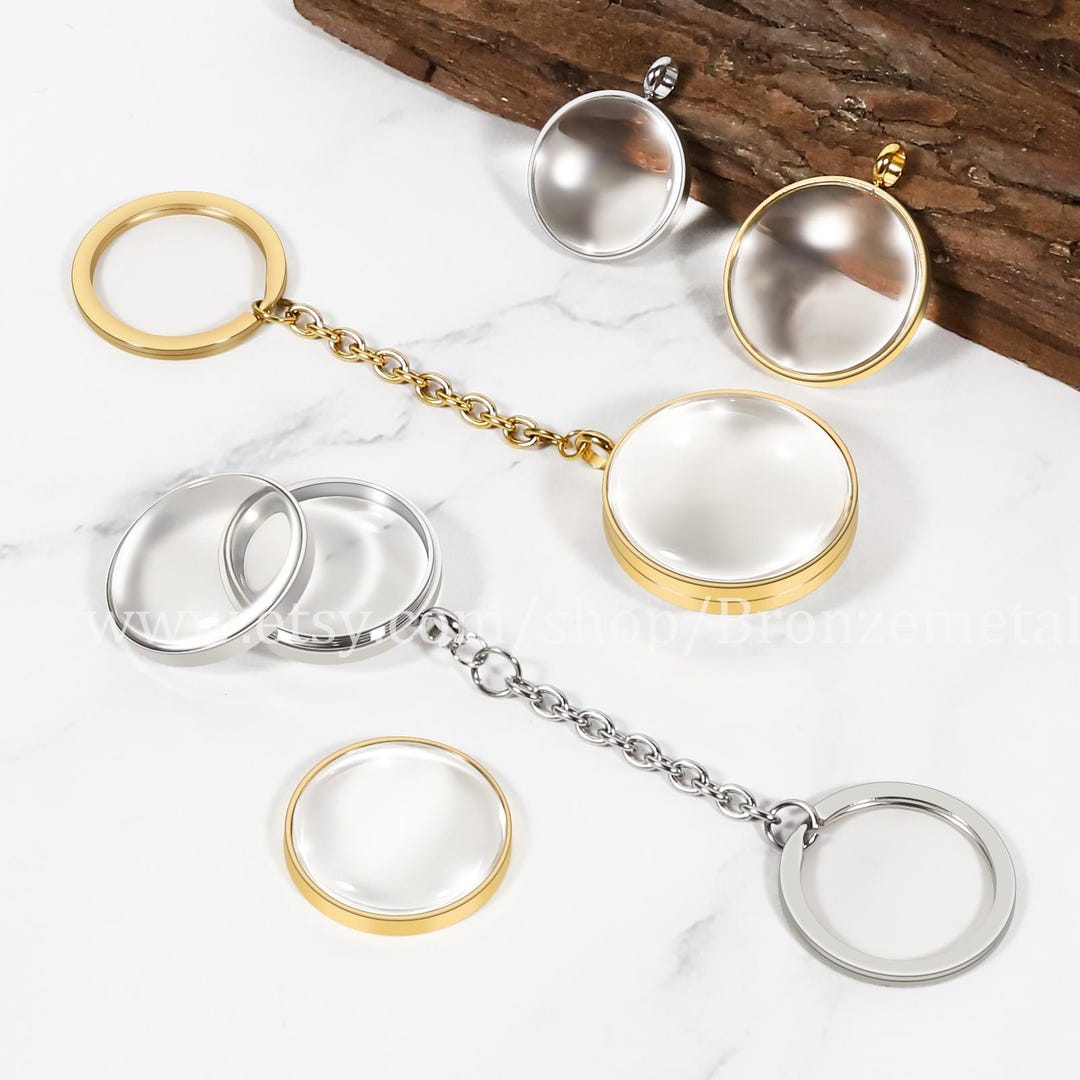 Curved Glass Locket Keychain - Fillable Floating Locket for Gemstones ...