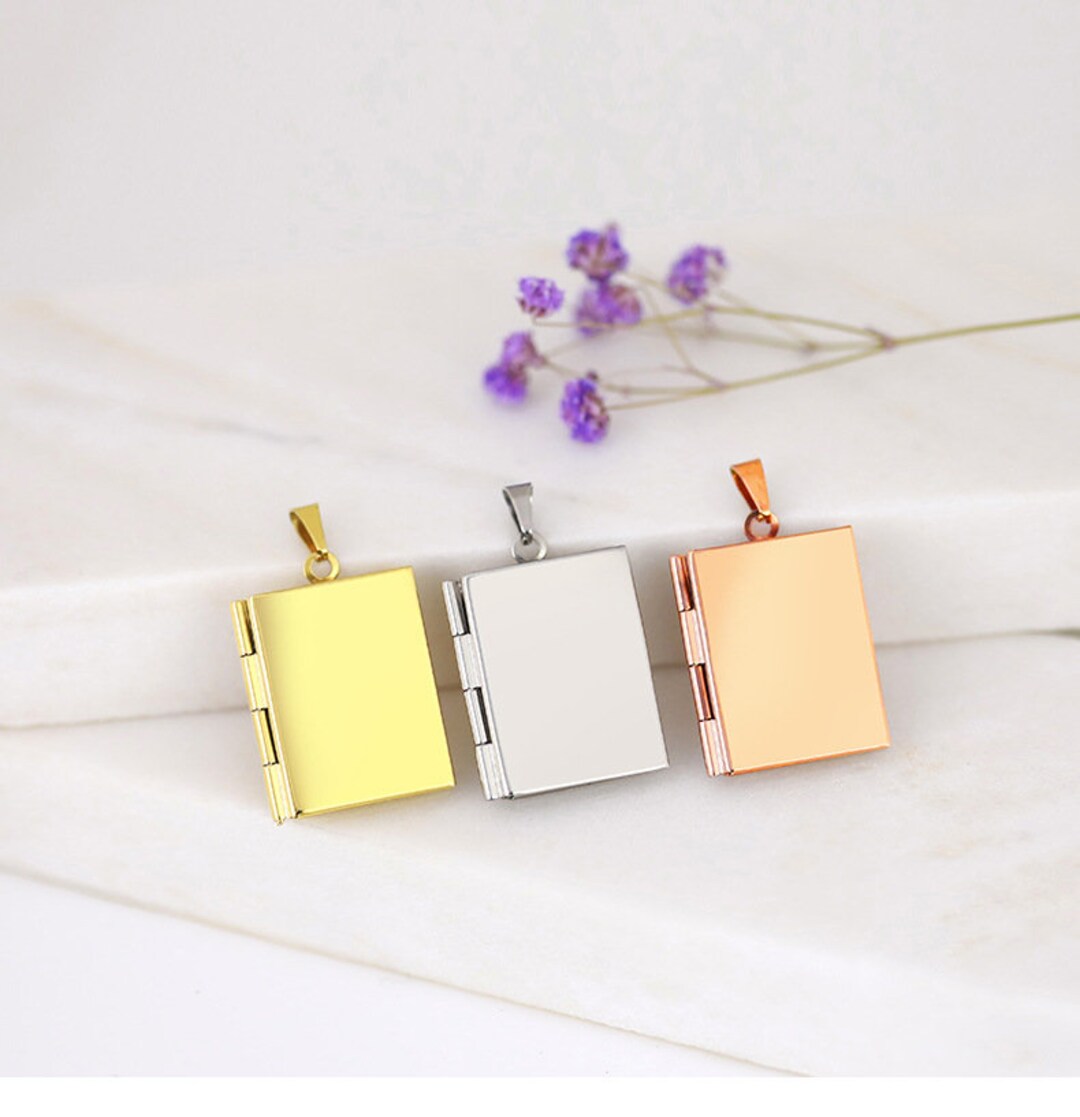 Book Locket for Engraving Photo Book Locket Necklace Silver Stainless ...