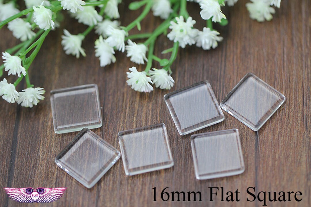 16mm Flat Square Glass Tiles Cabochon- High Clarity Square DIY Craft ...