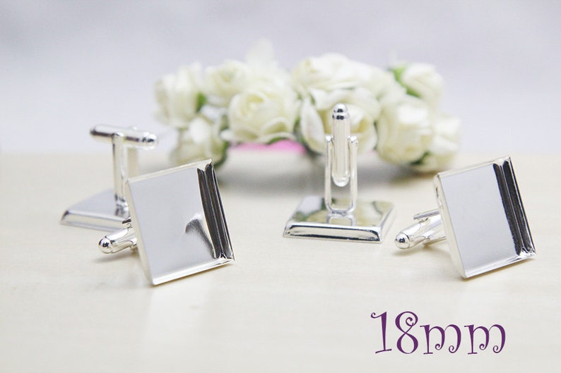 French Cufflinks Blank - 18mm Square Bezel Cuff Link Setting - Silver ...
