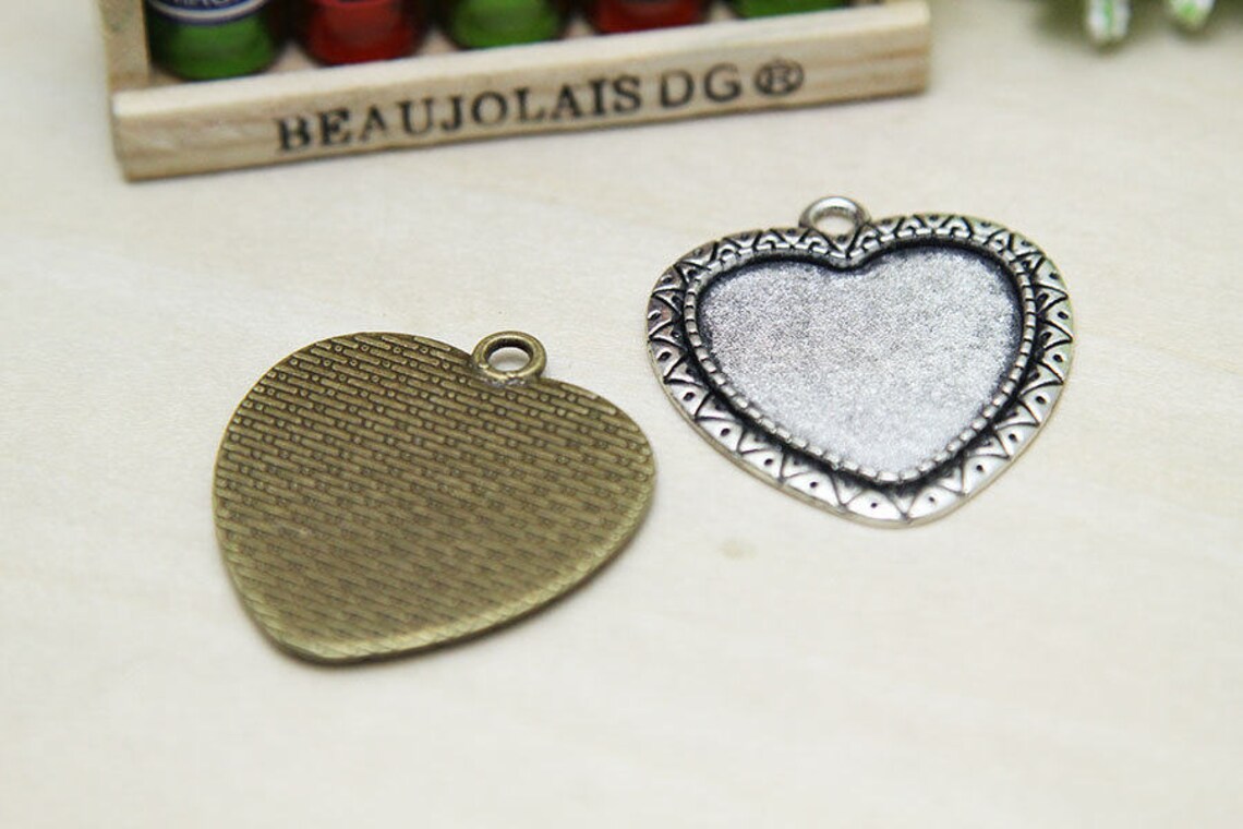 1inch Vintage Heart Setting Antiqued Bronze and Ant Silver - Etsy