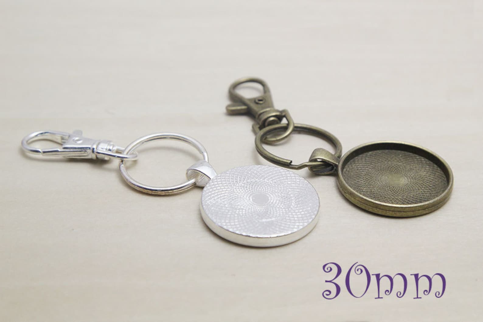 Complete Round Key Chain Kits 1.2 Inch 30mm Circle Trays Lobster Split ...