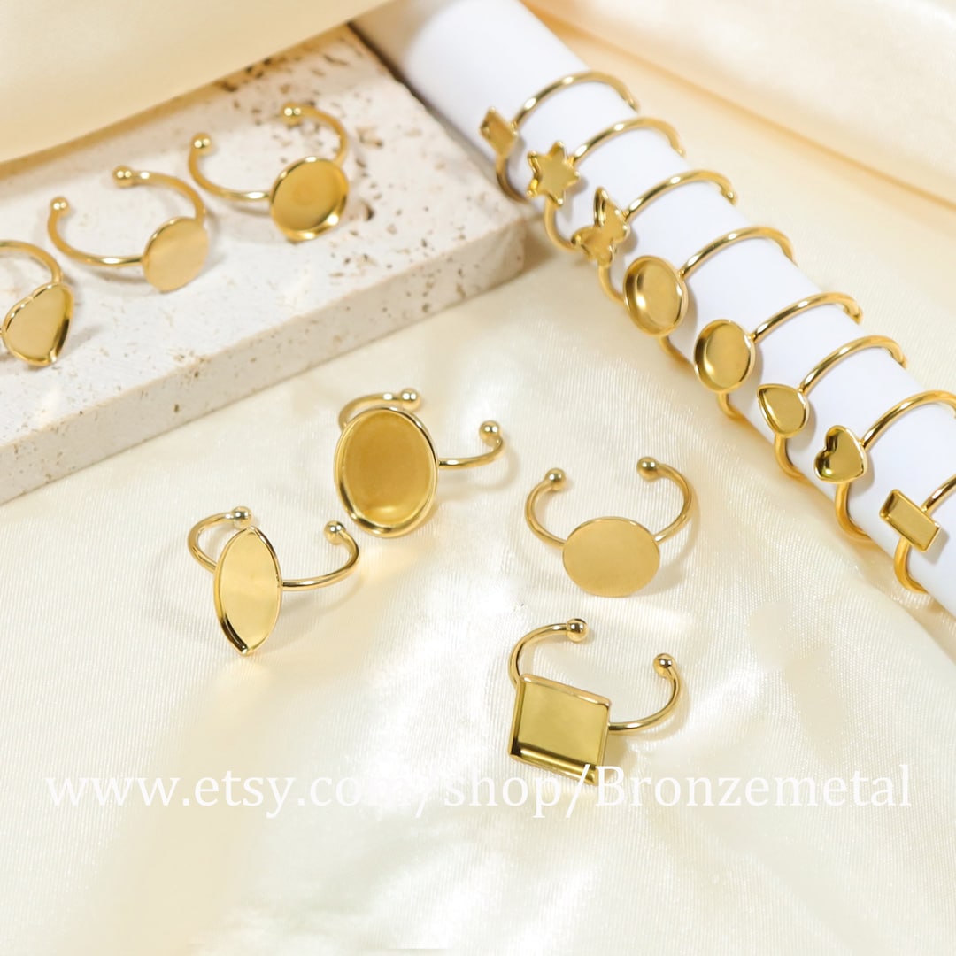 10pack 18KC Gold Plated Open Bezel Cup Ring,bezel Finger Ring Blanks ...