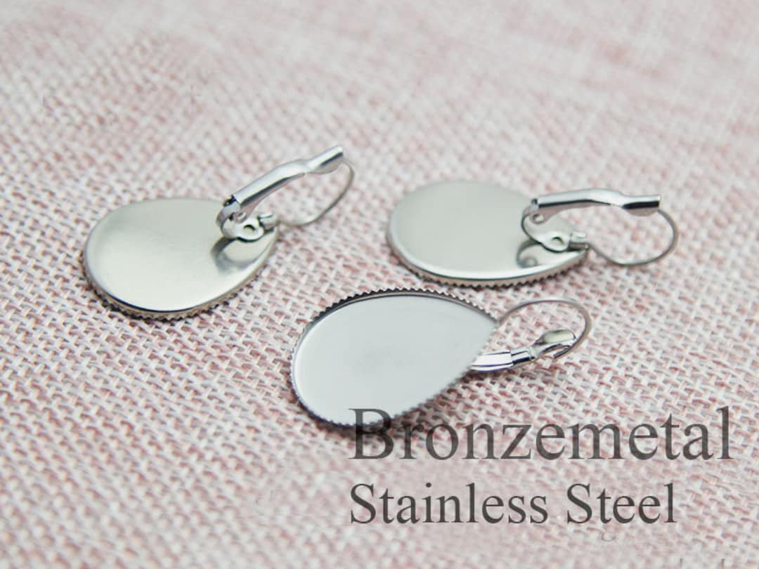 Teardrop Surgical Steel Bezel French Earring Blanks- Drop Earring Base ...