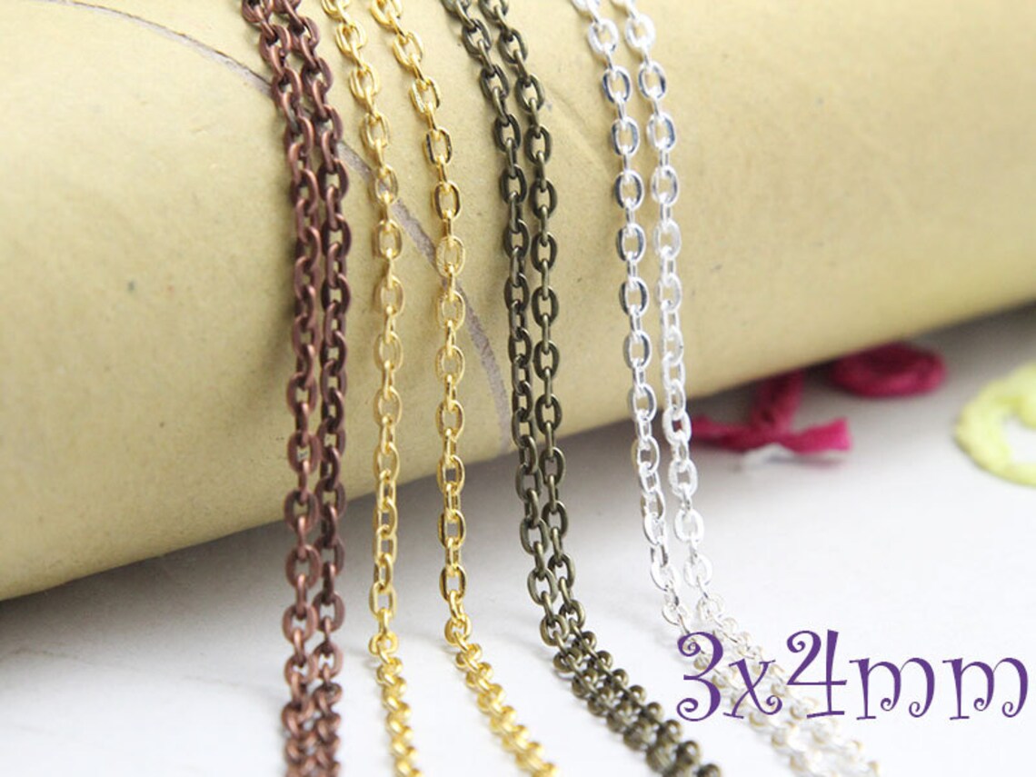 3mm Thick Vintage Oval Chain With Lobster Clasp-oval Plain - Etsy