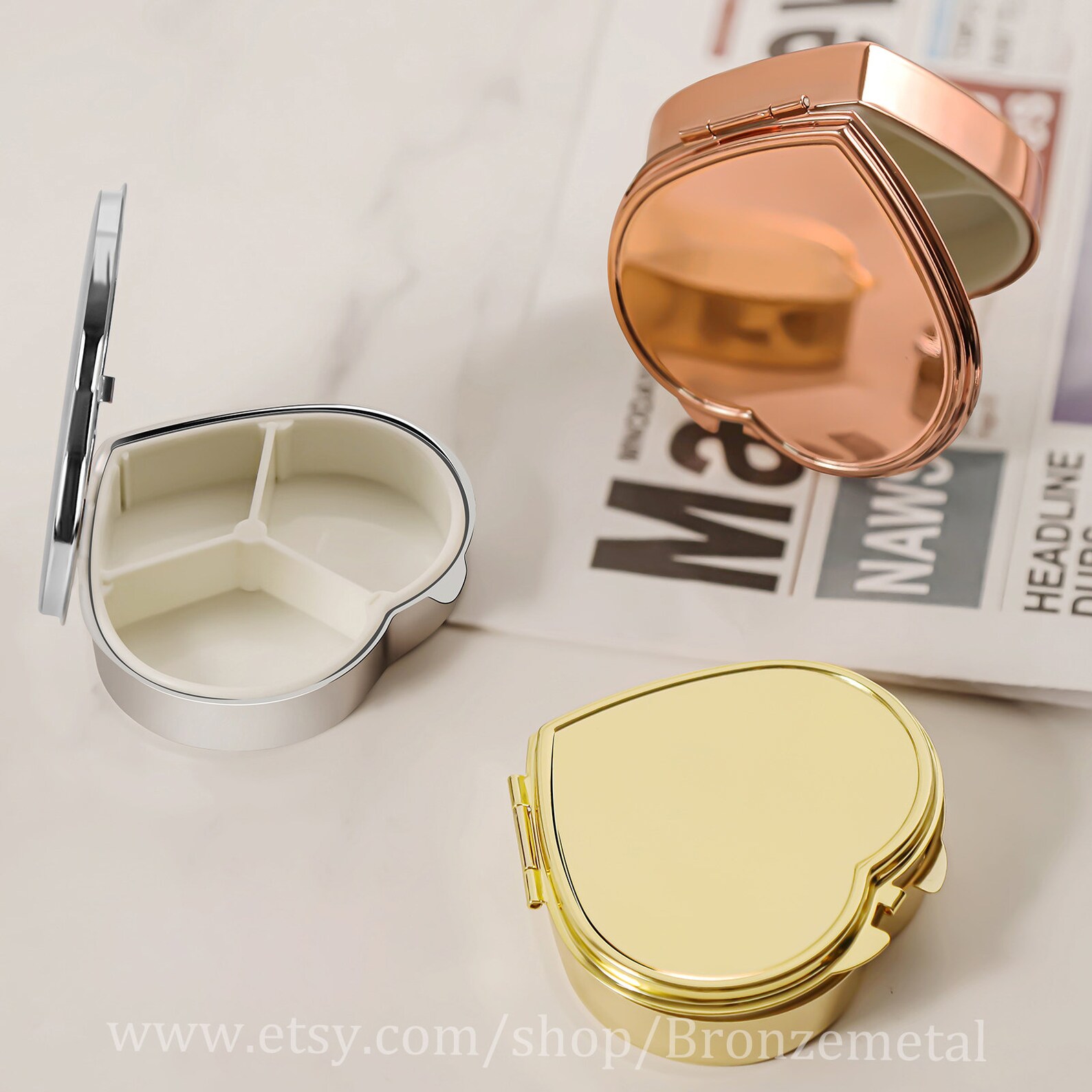 3days Mirror Pill Box Contrainer - Compart Mirror Pill Box - Weekly ...