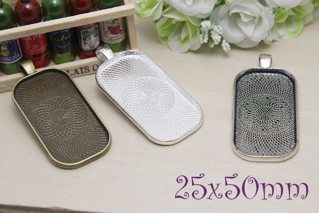 Pendant Blank Rectangle - 25x49mm Zinc Alloy Cabochon Base Setting ...