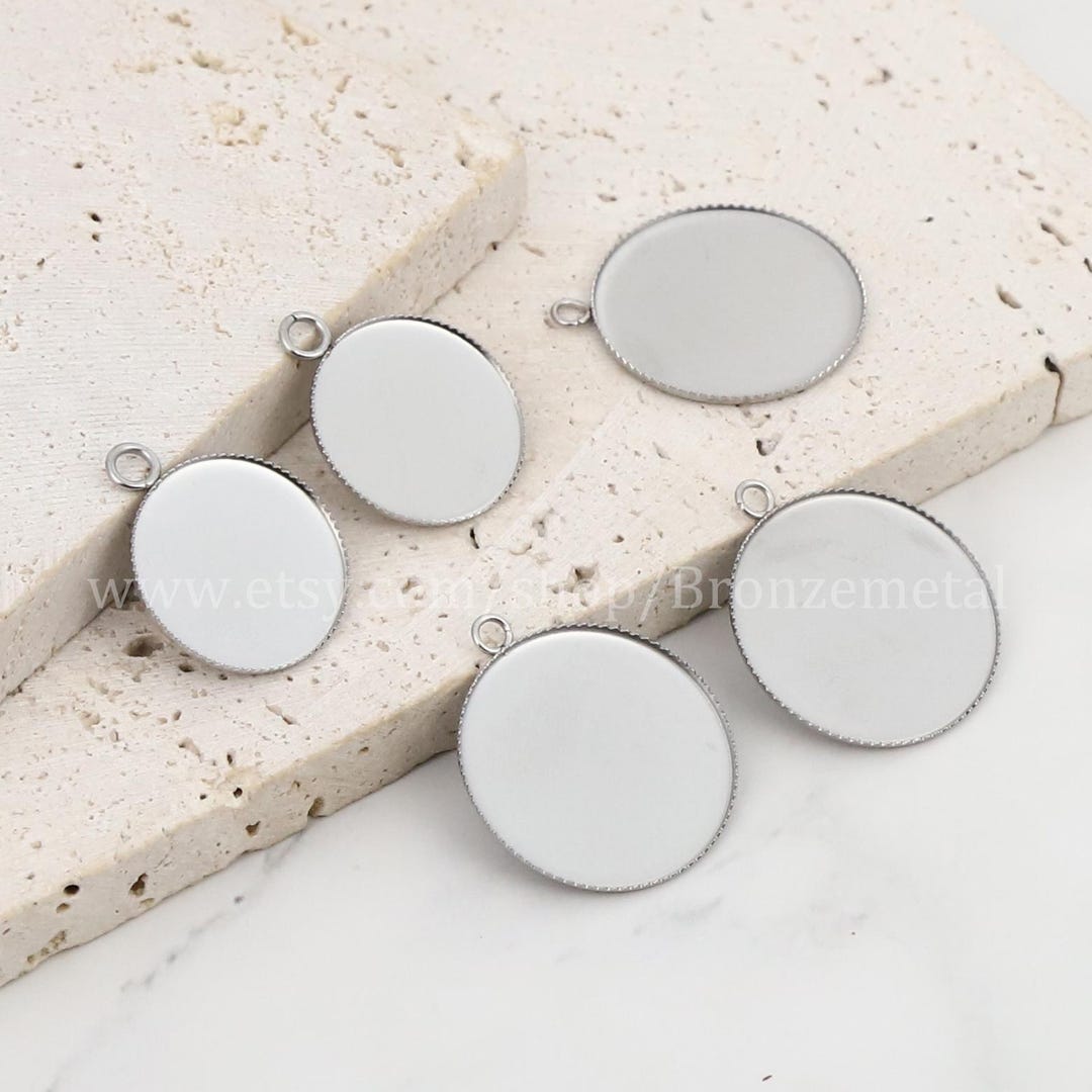 50pcs Stainless Steel Round Bezel Cups - Charms Bezel Cabochon Setting ...