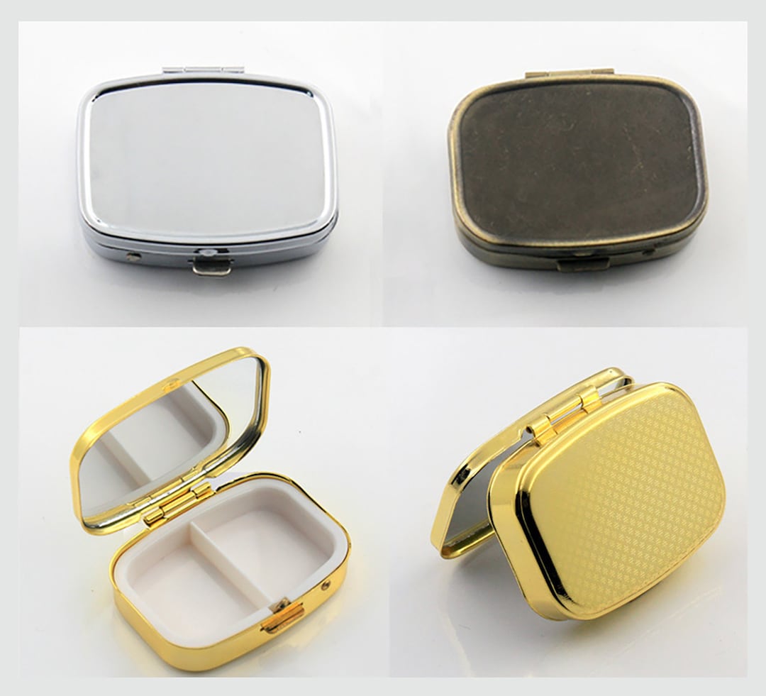 Square Pill Box Case - Blank Two Compartment Pill Box Container - Pill ...