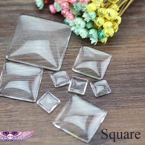 Square Domed Clear Glass Cabochon - 50pcs - Square Glass Cover -magnify ...