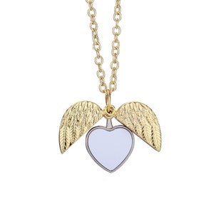 Angel Wings Heart Pendant Locket Necklace Sublimation Printing Heart ...