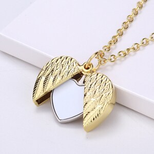 Angel Wings Heart Pendant Locket Necklace Sublimation Printing Heart ...