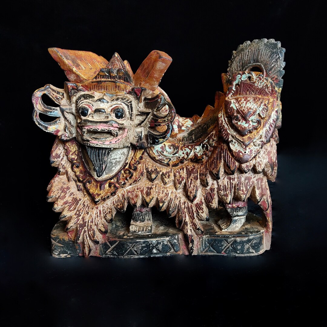 Barong Wood Sculpture With Antique Finish, Balinese Wooden Carving ...