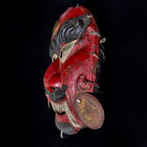 Copper Lakhe Demon Mask Nepal Red Rakshasa Masque 12" Tribal Tibetan ...