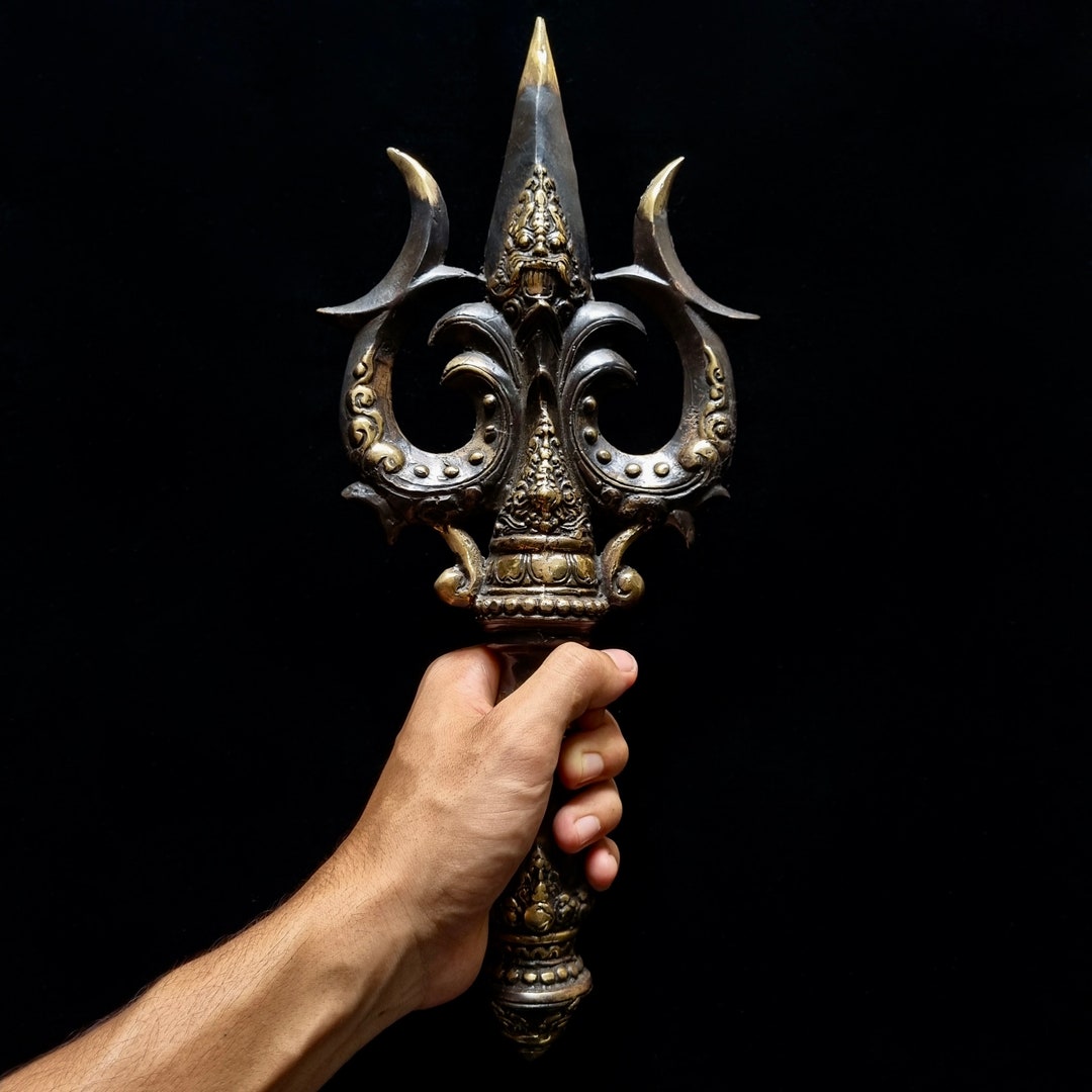 Trisula Trident Brass Weapon, Bronze Sculpture for Altar, Room Decor ...