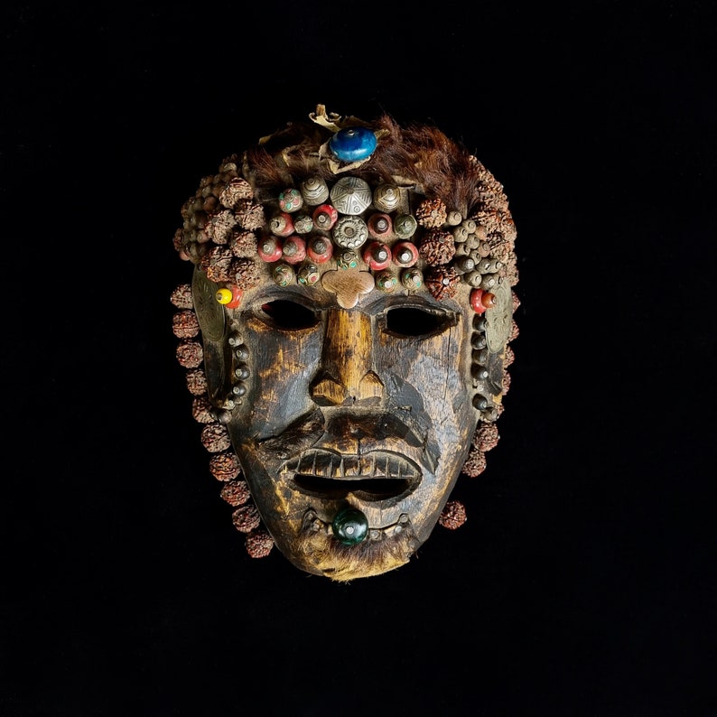 Himalayan Beaded Mask Nepal Shamanic Rudraksha Beaded Ceremonial ...
