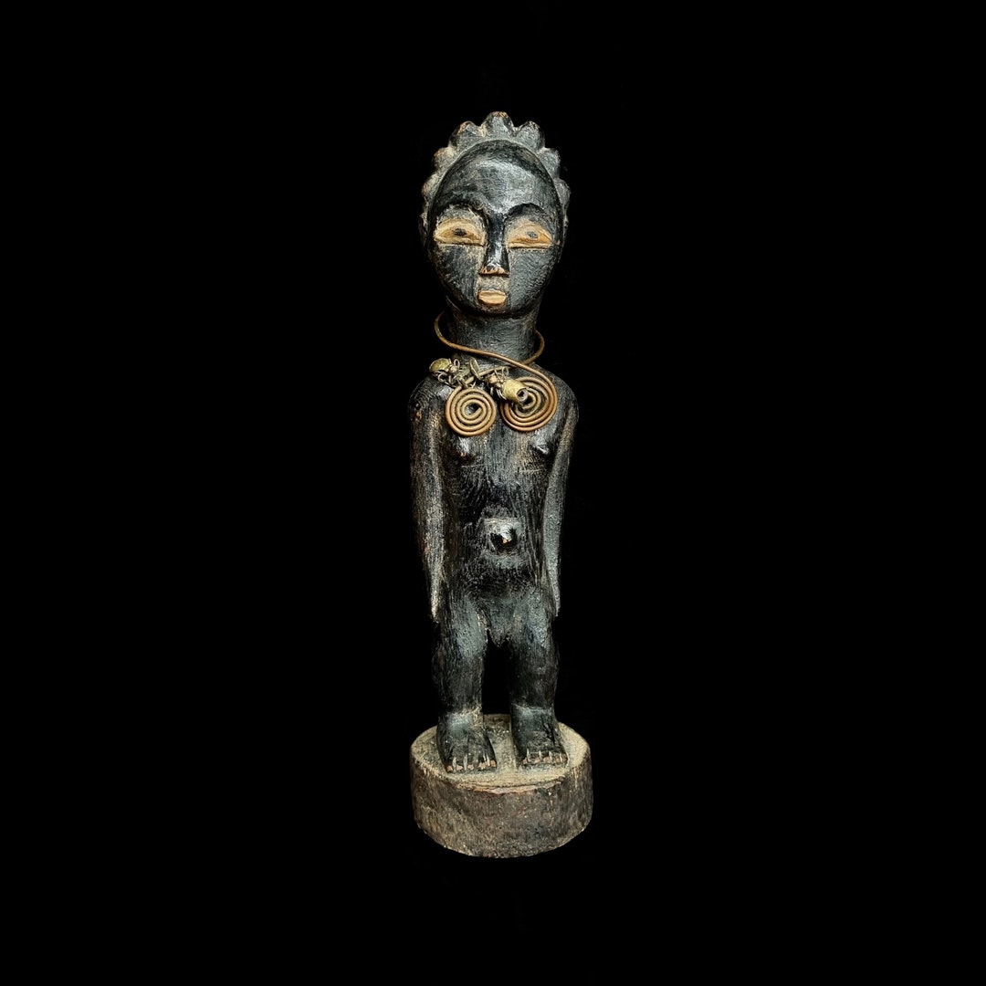 Baule Tribal Black Ancestor Figure Sculpture, Carved Wooden Statue ...