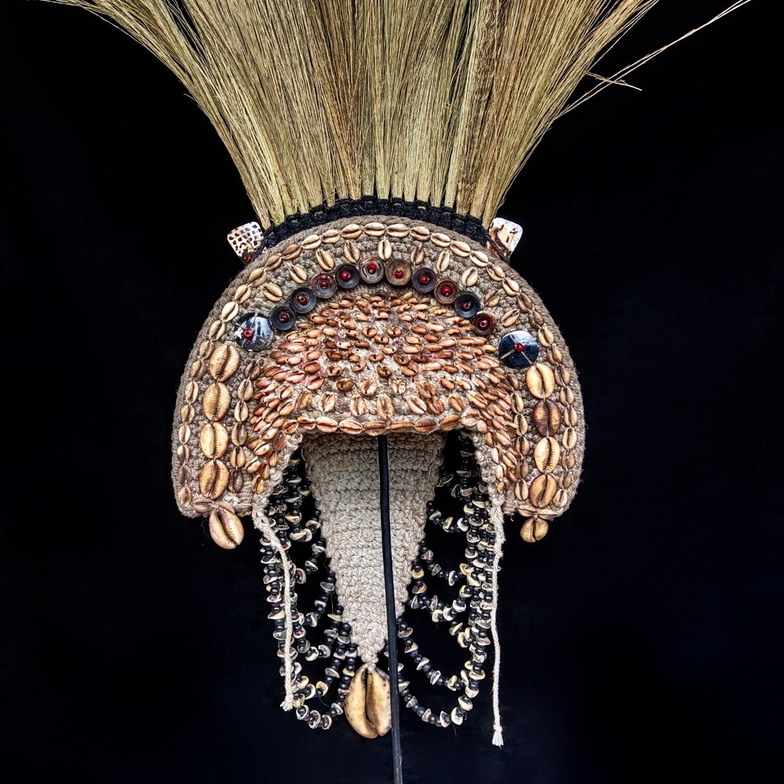 Boho Shell Tribal Headdress – Asmat Warrior Hat, Cowrie Beaded Festival ...